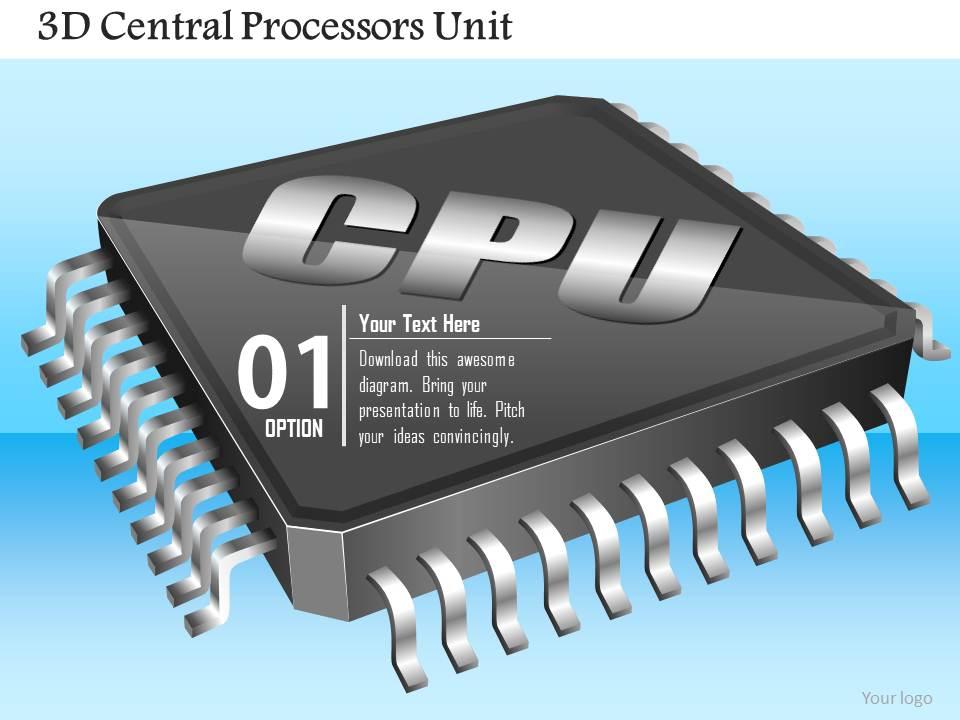 0814 3d Central Processors Unit Cpu Gpu Chip Microprocessor Icon On Motherboard Ppt Slides