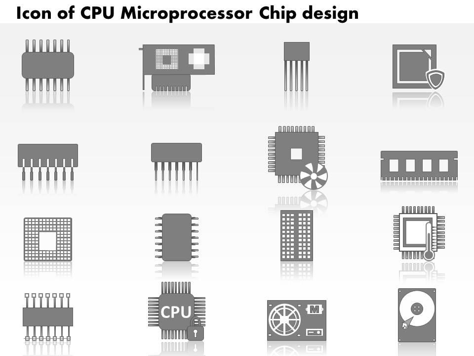 0814 Icons Of Cpu Microprocessor Chip Design With Electronic Components