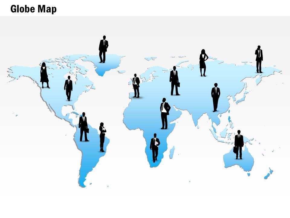 0914 Business Plan World Map With Business Executives PowerPoint ...