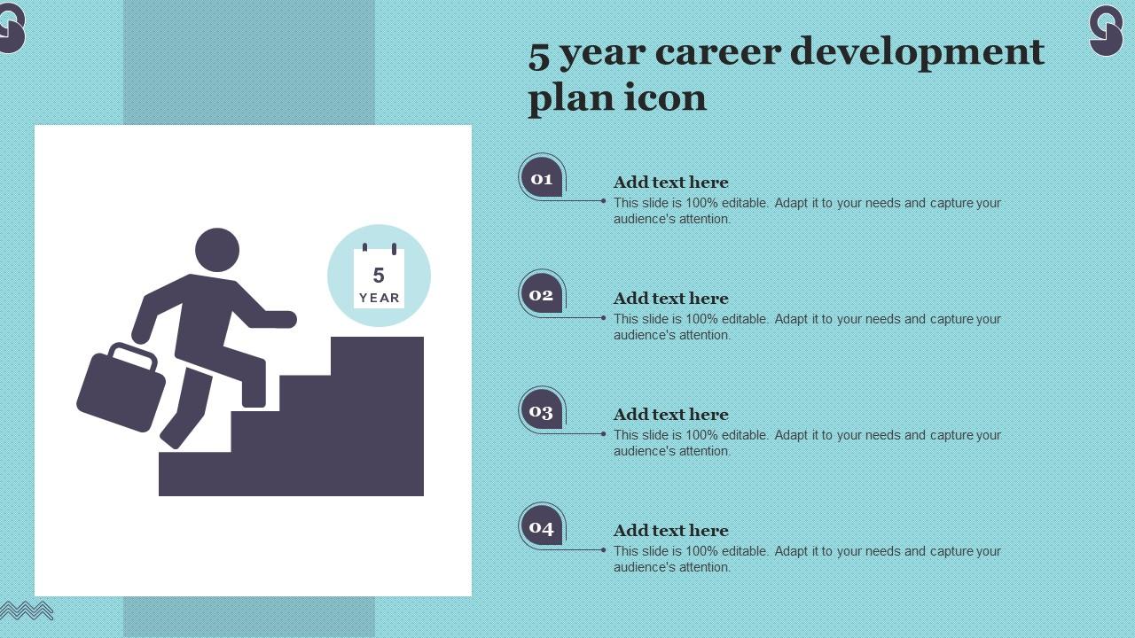 5 Year Career Development Plan Icon PPT Example