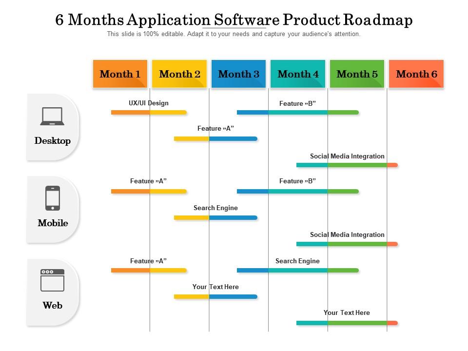 6 Months Application Software Product Roadmap Powerpoint Slides
