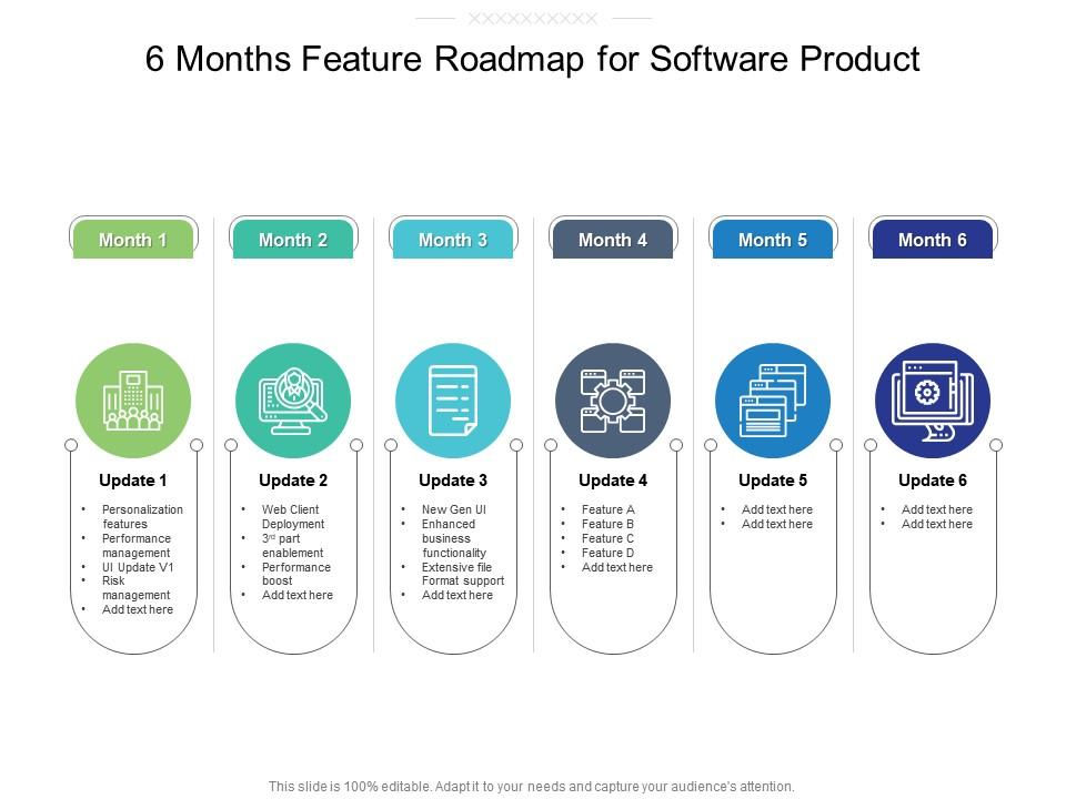 6 Months Feature Roadmap For Software Product Presentation Graphics
