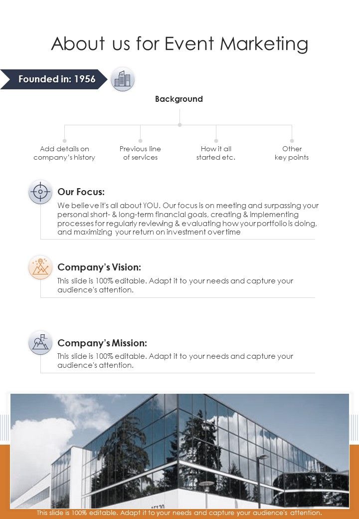 About Us For Event Marketing One Pager Sample Example Document | Presentation Graphics ...