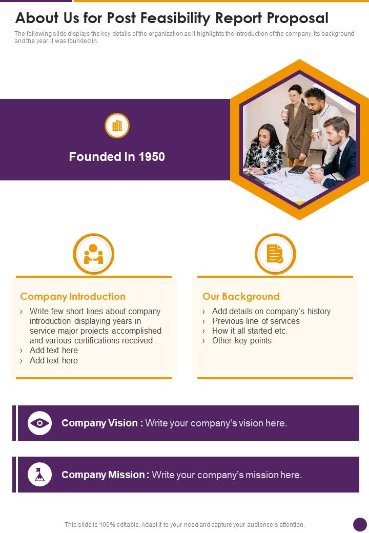 About Us For Post Feasibility Report Proposal One Pager Sample Example Document | Presentation ...