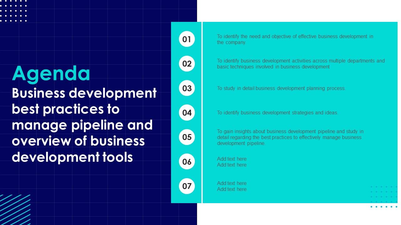 Agenda Business Development Best Practices To Manage Pipeline And ...