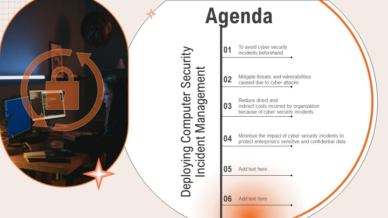 Agenda Deploying Computer Security Incident Management Ppt Slide