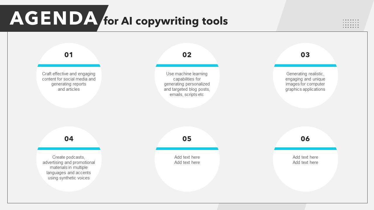 Agenda For AI Copywriting Tools AI SS V PPT Slide