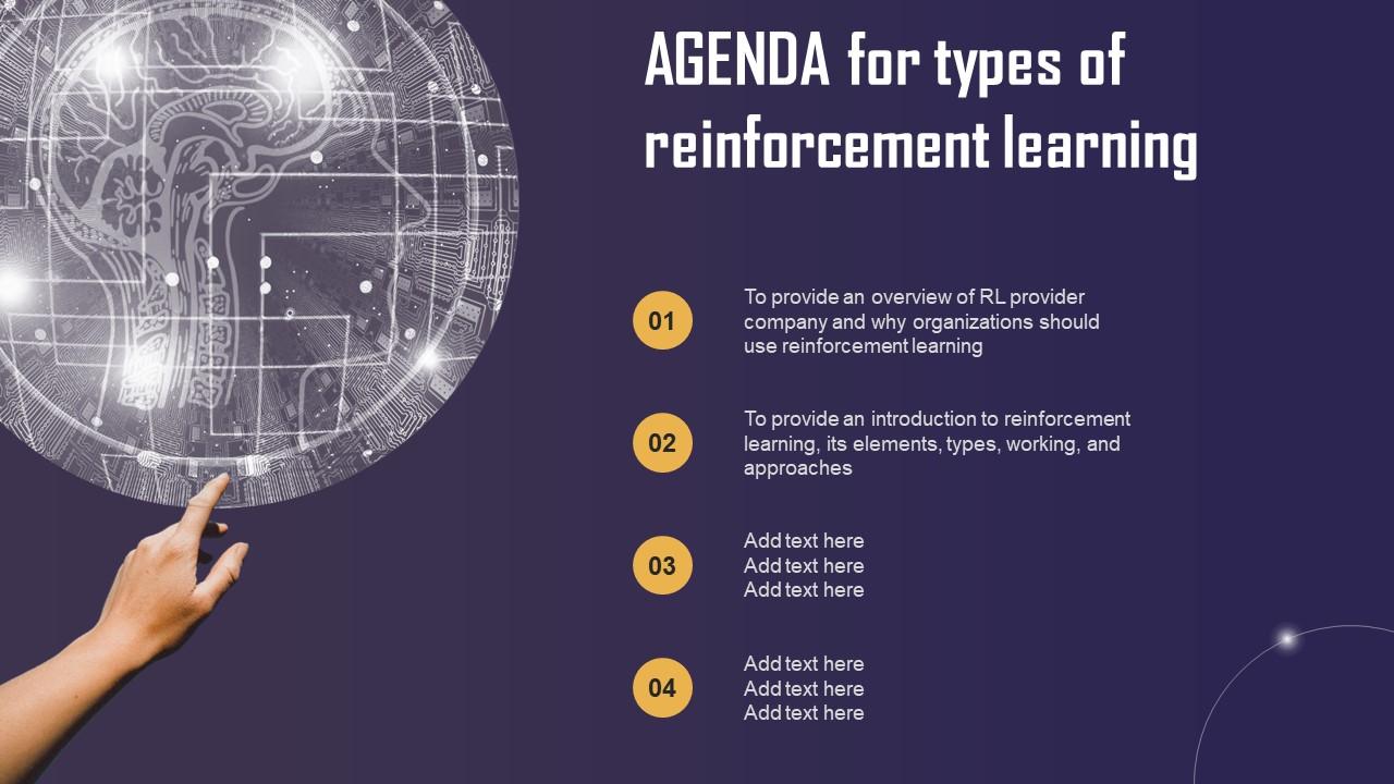 Agenda For Types Of Reinforcement Learning Ppt Themes PPT Template Agenda For Types Of Reinforcement Learning Ppt Themes PPT Template