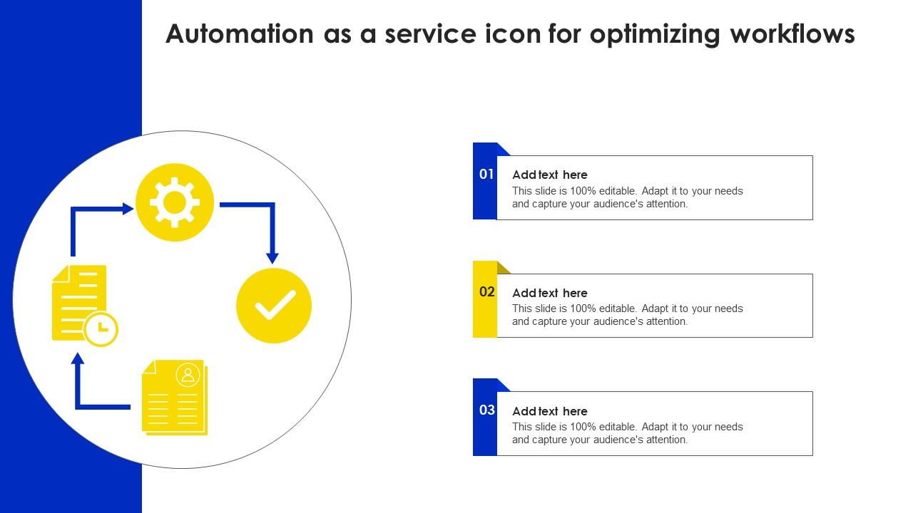 Automation As A Service Icon For Optimizing Workflows PPT PowerPoint