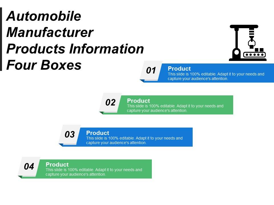 Automobile Manufacturer Products Information Four Boxes | PowerPoint ...