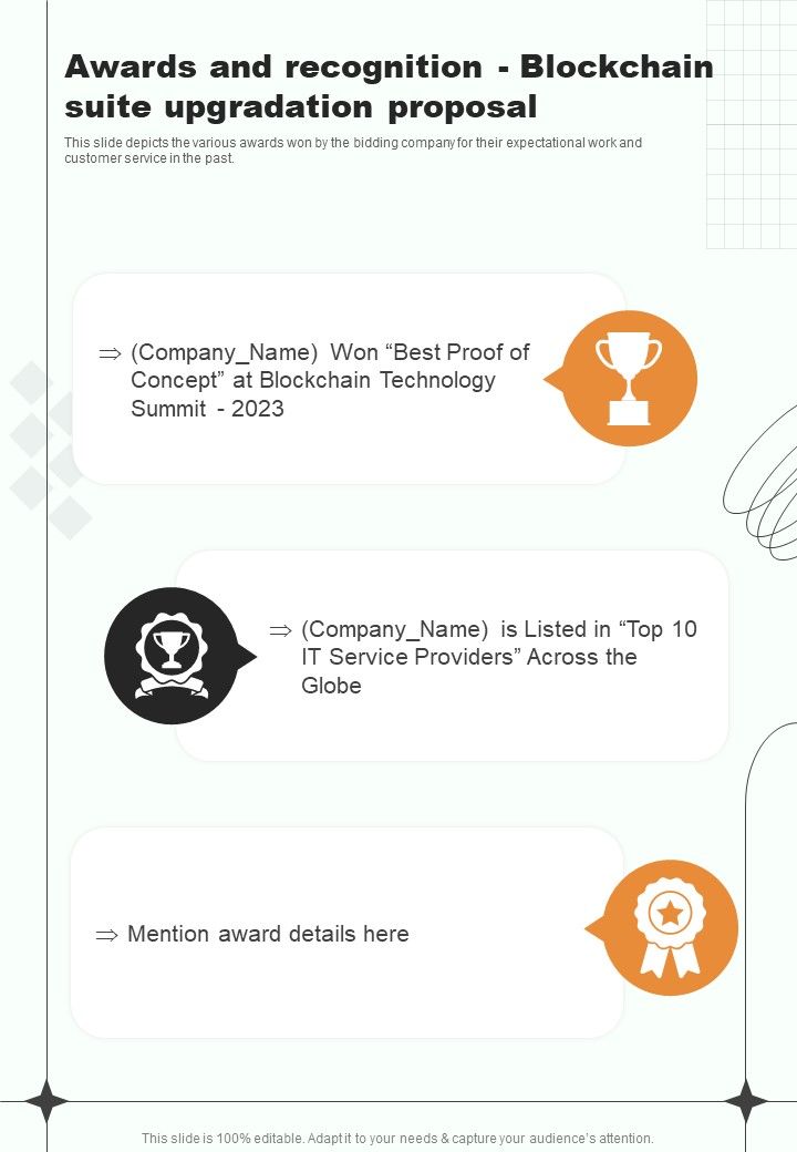Awards And Recognition Blockchain Suite Upgradation One Pager Sample Example Document PPT PowerPoint