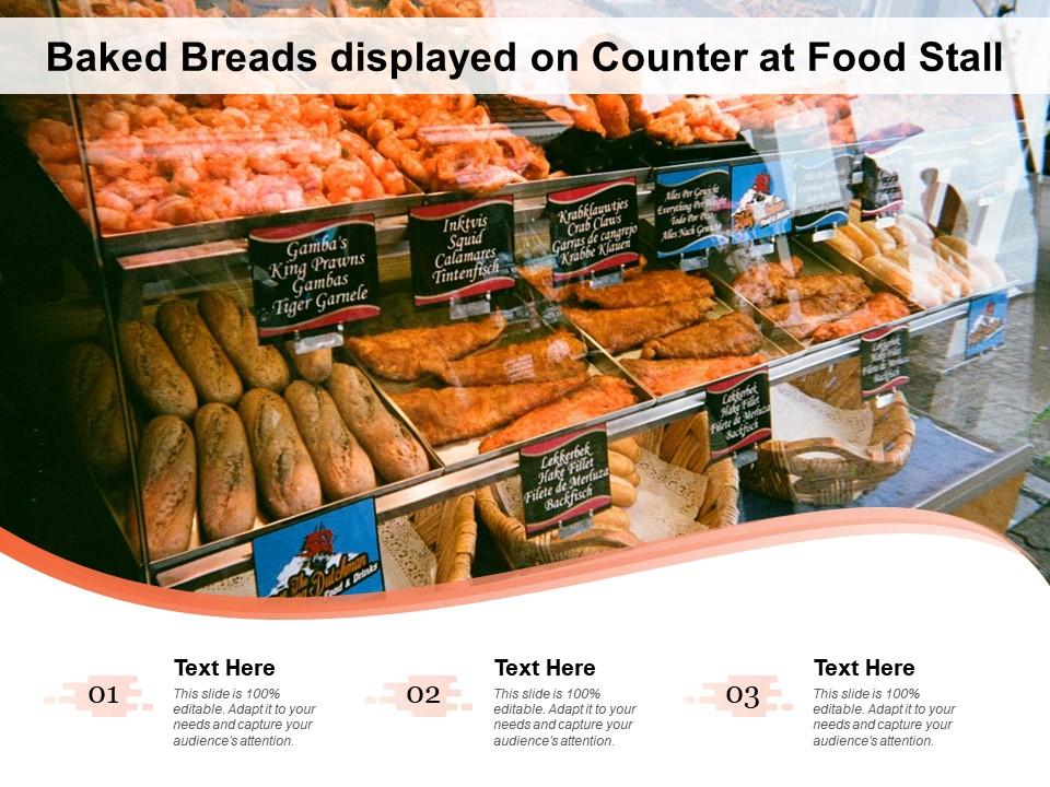 Baked Breads Displayed On Counter At Food Stall | Presentation Graphics ...