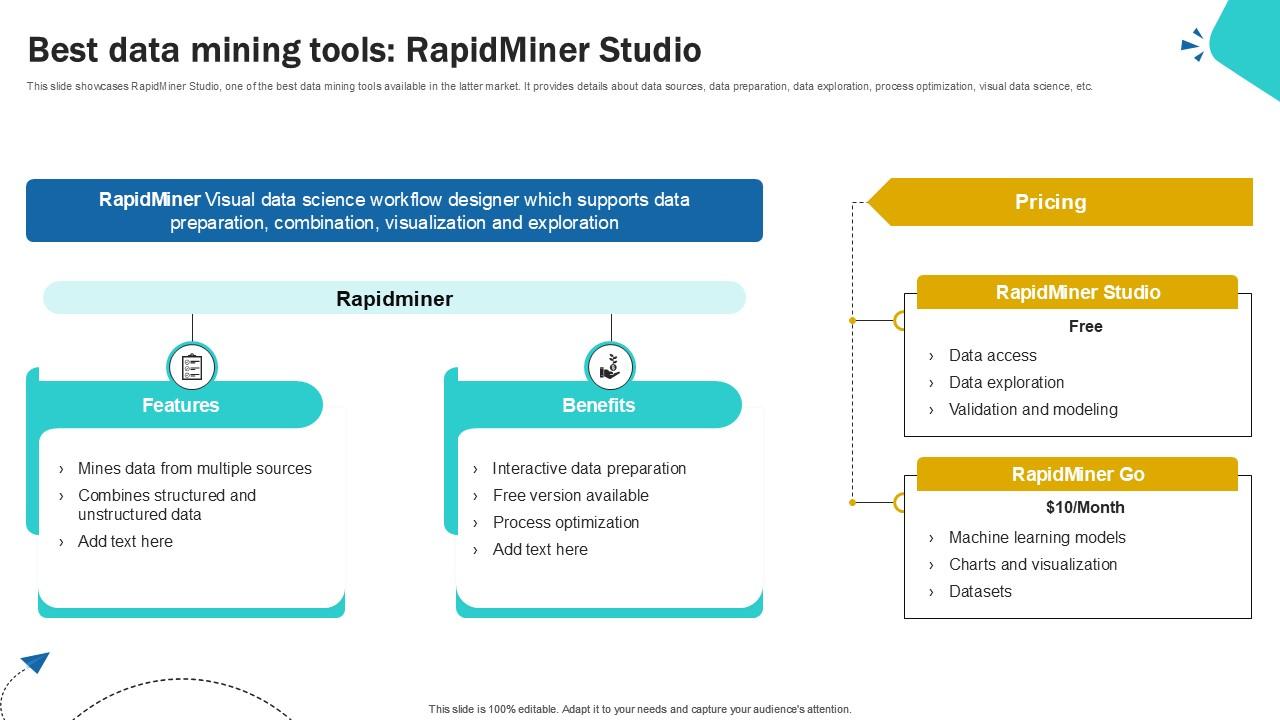 Best Data Mining Tools Rapidminer Studio Data Mining And Analysis For Effective Ppt Sample AI SS ...