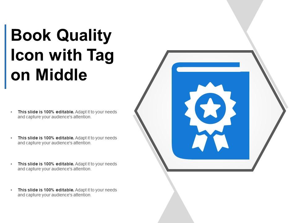 Book Quality Icon With Tag On Middle | Presentation PowerPoint Diagrams ...