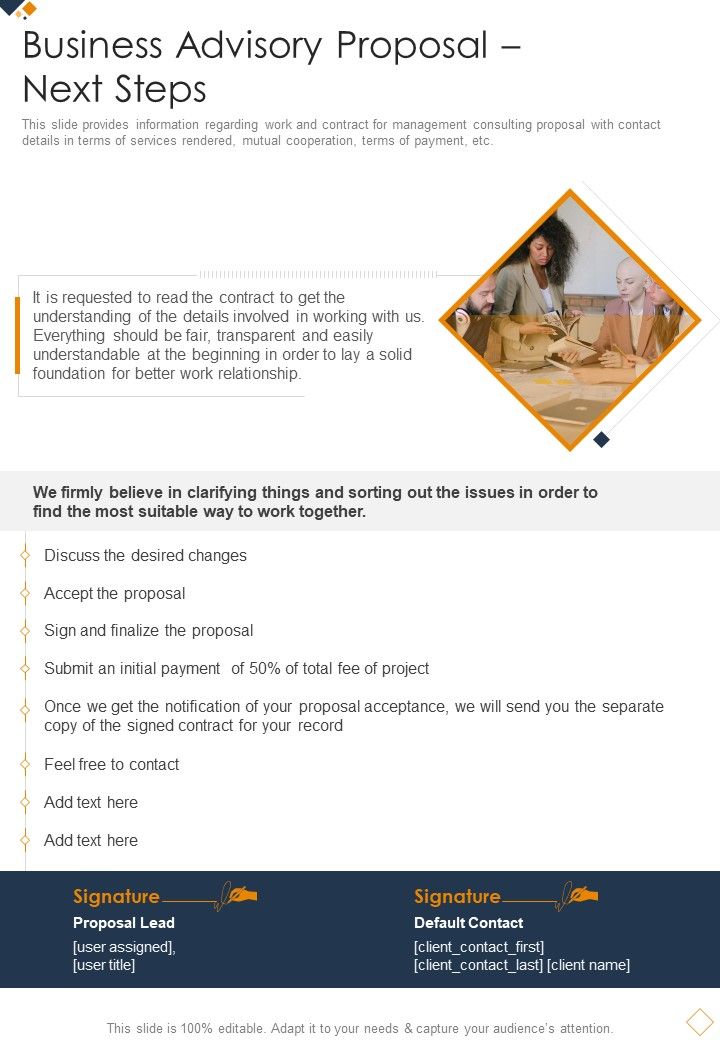 Business Advisory Proposal Next Steps One Pager Sample Example Document | Presentation Graphics ...