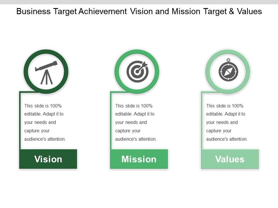 Business Target Achievement Vision And Mission Target And Values ...