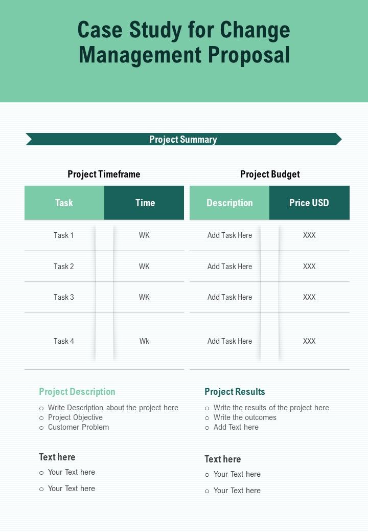 Case Study For Change Management Proposal One Pager Sample Example Document | Presentation ...