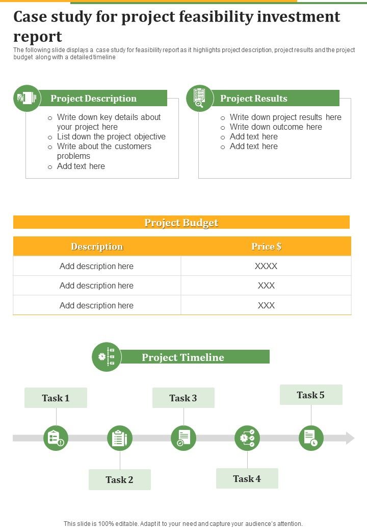Case Study For Project Feasibility Investment Report One Pager Sample Example Document PPT Template