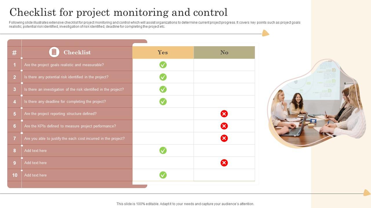 Checklist For Project Monitoring And Control Ppt Sample