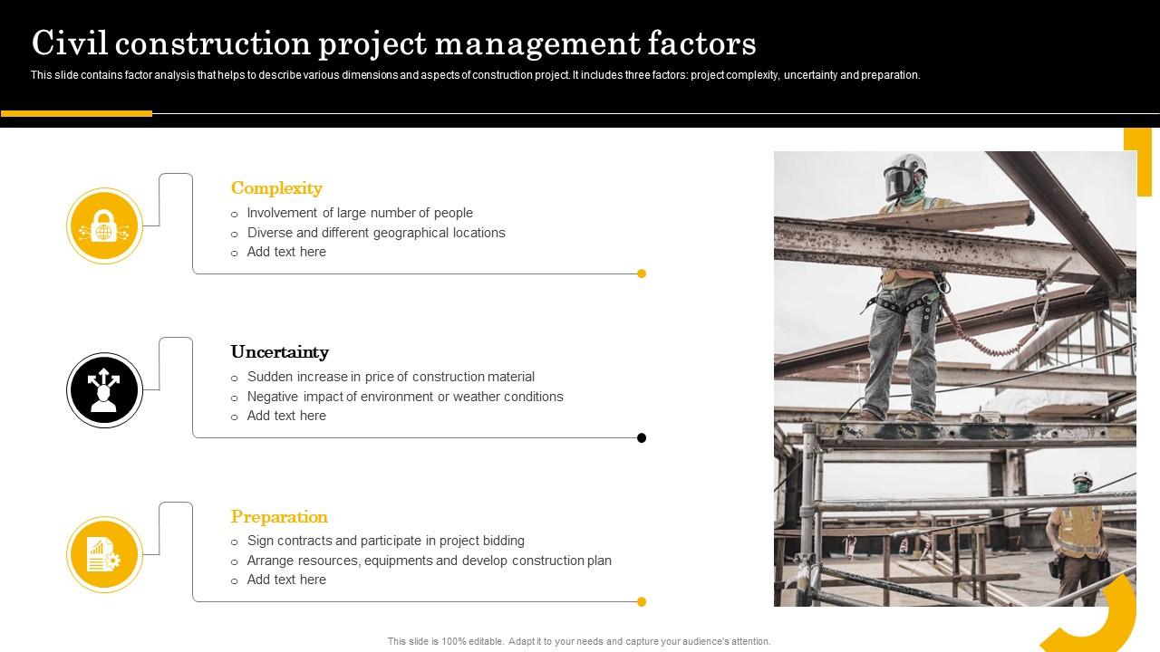 Civil Construction Project Management Factors Ppt Presentation