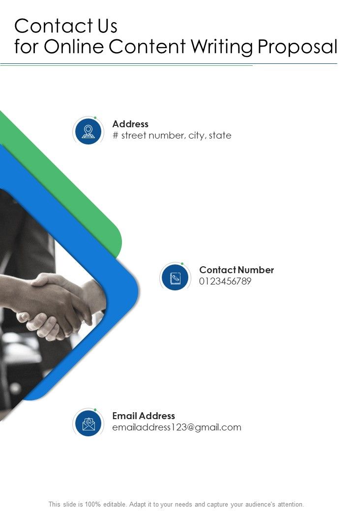 Contact Us For Online Content Writing Proposal One Pager Sample Example Document | Presentation ...