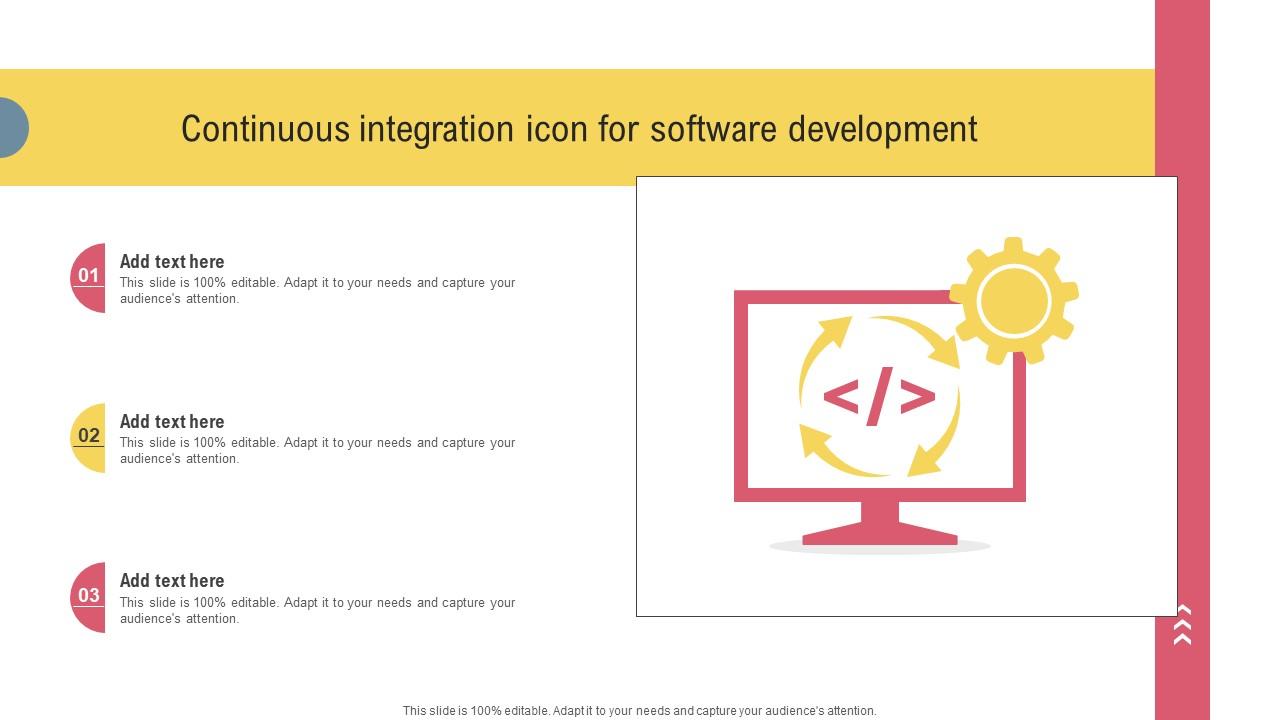 Continuous Integration Icon For Software Development PPT Sample