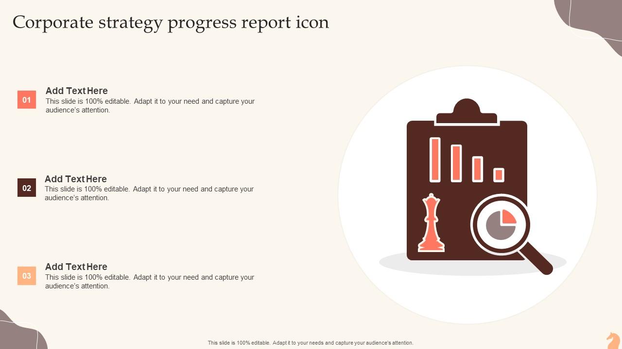 Corporate Strategy Progress Report Icon Ppt Template