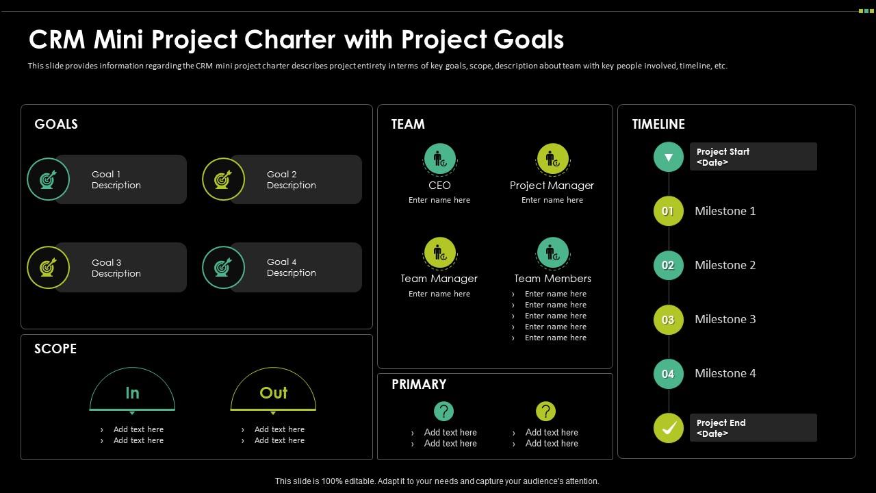 Crm Mini Project Charter With Project Goals Digital Transformation Driving Customer Ppt Sample