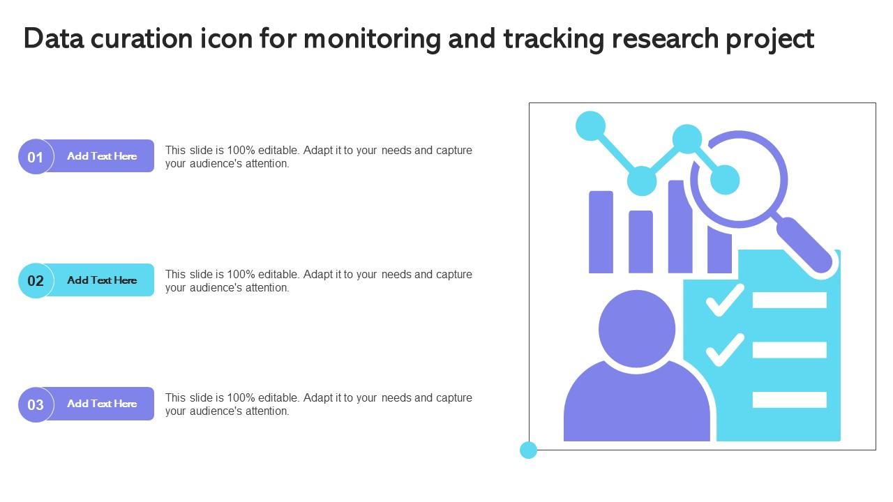 Data Curation Icon For Monitoring And Tracking Research Project PPT Example
