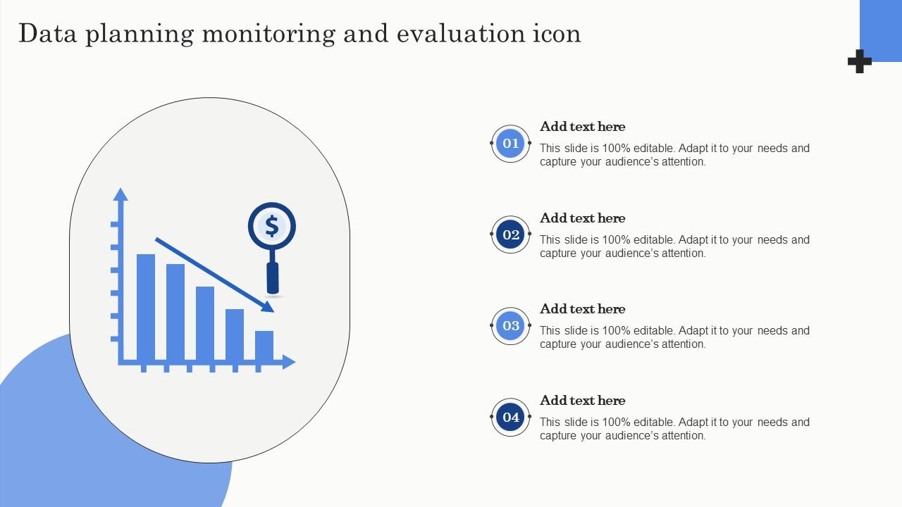 Data Planning Monitoring And Evaluation Icon PPT Sample