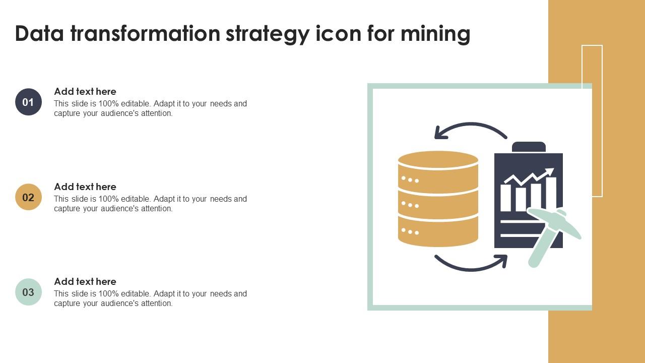Data Transformation Strategy Icon For Mining PPT PowerPoint
