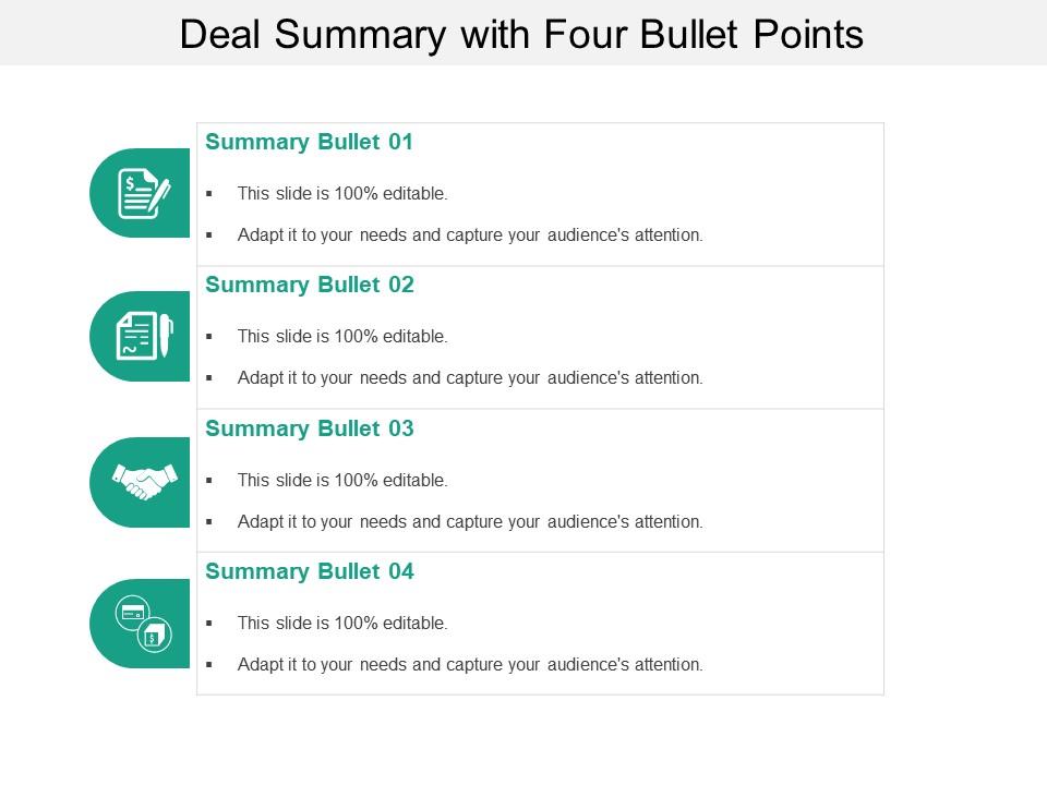 Deal Summary With Four Bullet Points | Templates PowerPoint Slides ... Deal Summary With Four Bullet Points | Templates PowerPoint Slides ...