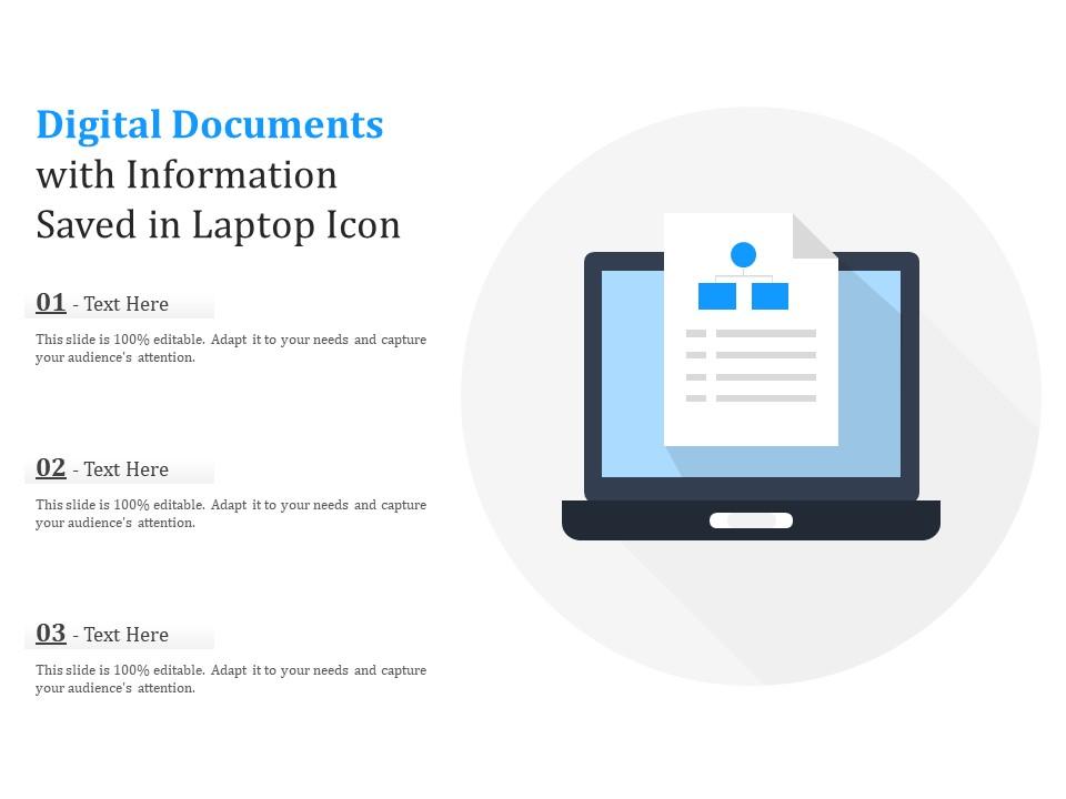 Digital Documents With Information Saved In Laptop Icon | Presentation ...