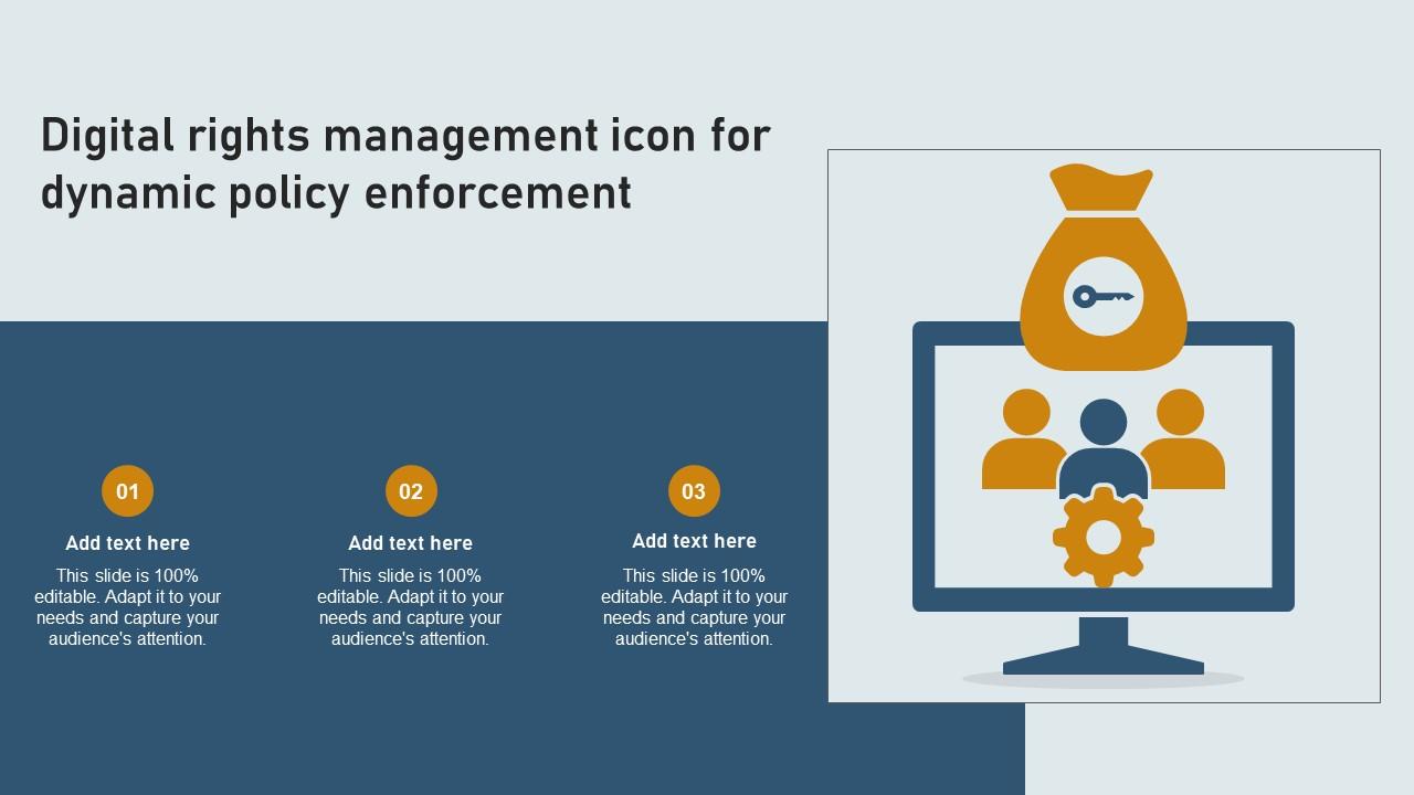 Digital Rights Management Icon For Dynamic Policy Enforcement PPT Example