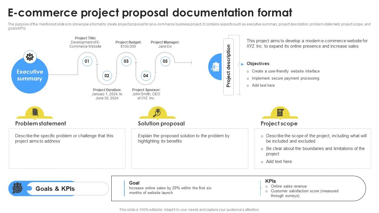 E Commerce Project Proposal Format Project Documentation Pm Ss Ppt