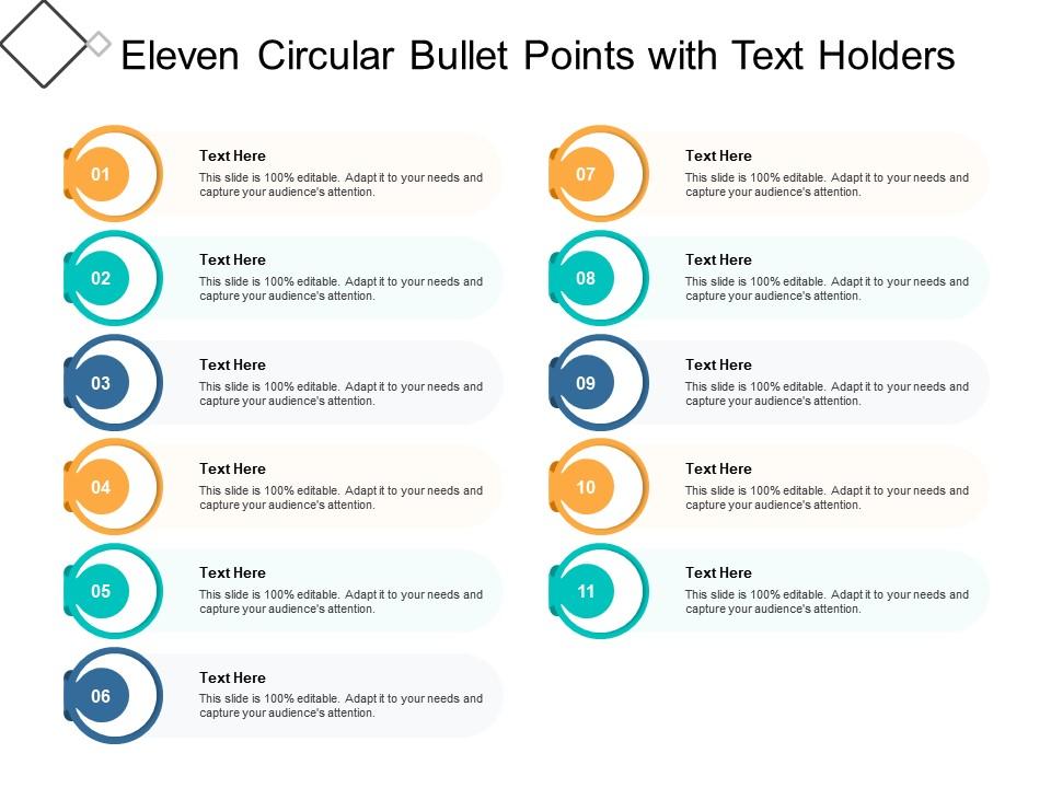 Eleven Circular Bullet Points With Text Holders | Presentation ... Eleven Circular Bullet Points With Text Holders | Presentation ...