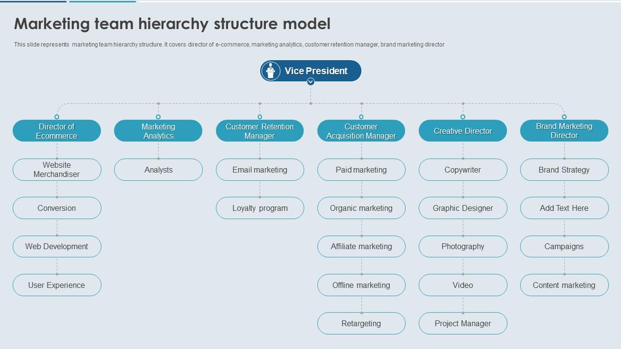 Enhancing Effectiveness Of Commerce Marketing Team Hierarchy Structure Model PPT Template