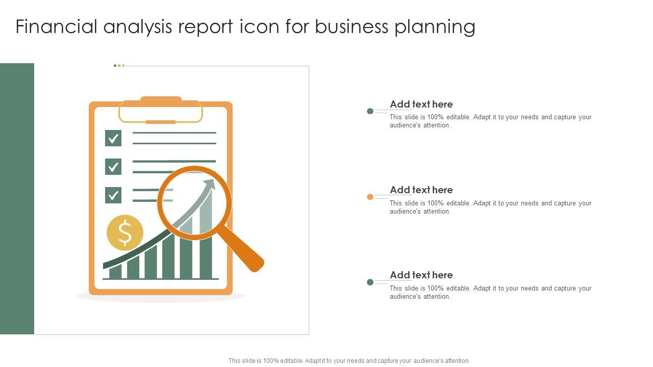 Financial Analysis Report Icon For Business Planning PPT PowerPoint