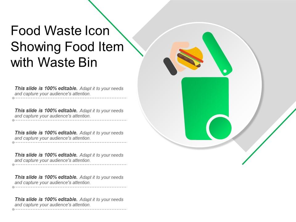 Food Waste Icon Showing Food Item With Waste Bin | PowerPoint Slide ...