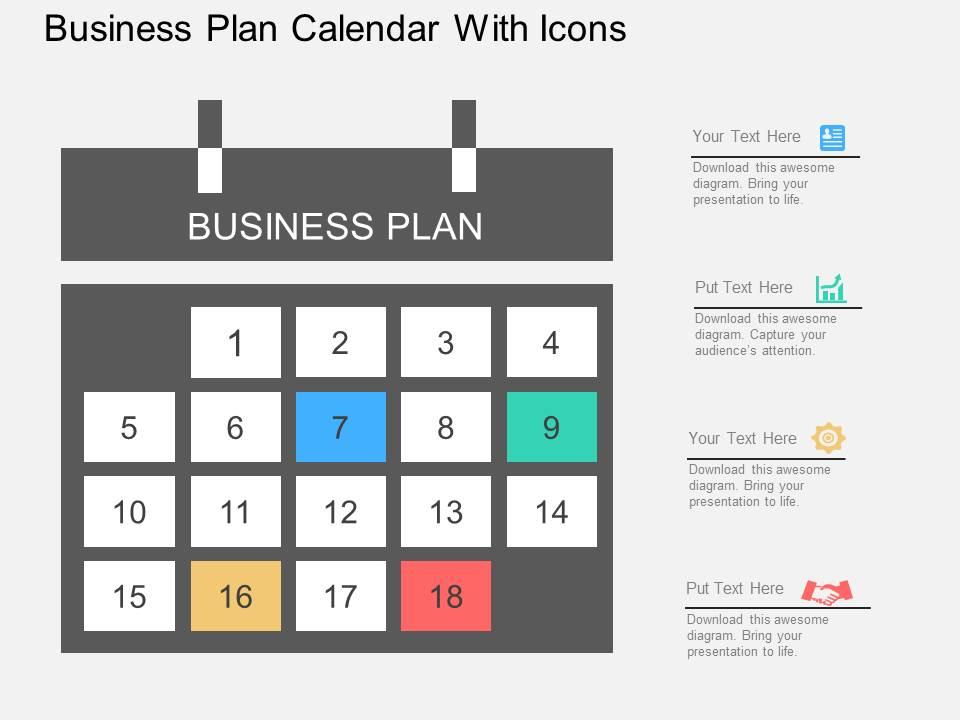 Gg Business Plan Calendar With Icons Flat Powerpoint Design ...