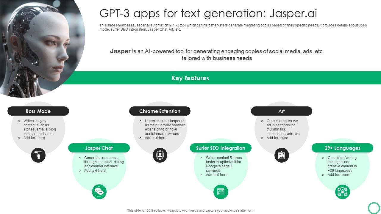 Gpt 3 Apps For Text Generation Jasper Ai How To Use Gpt 3 In Openai Playground Chatgpt Ss V Ppt