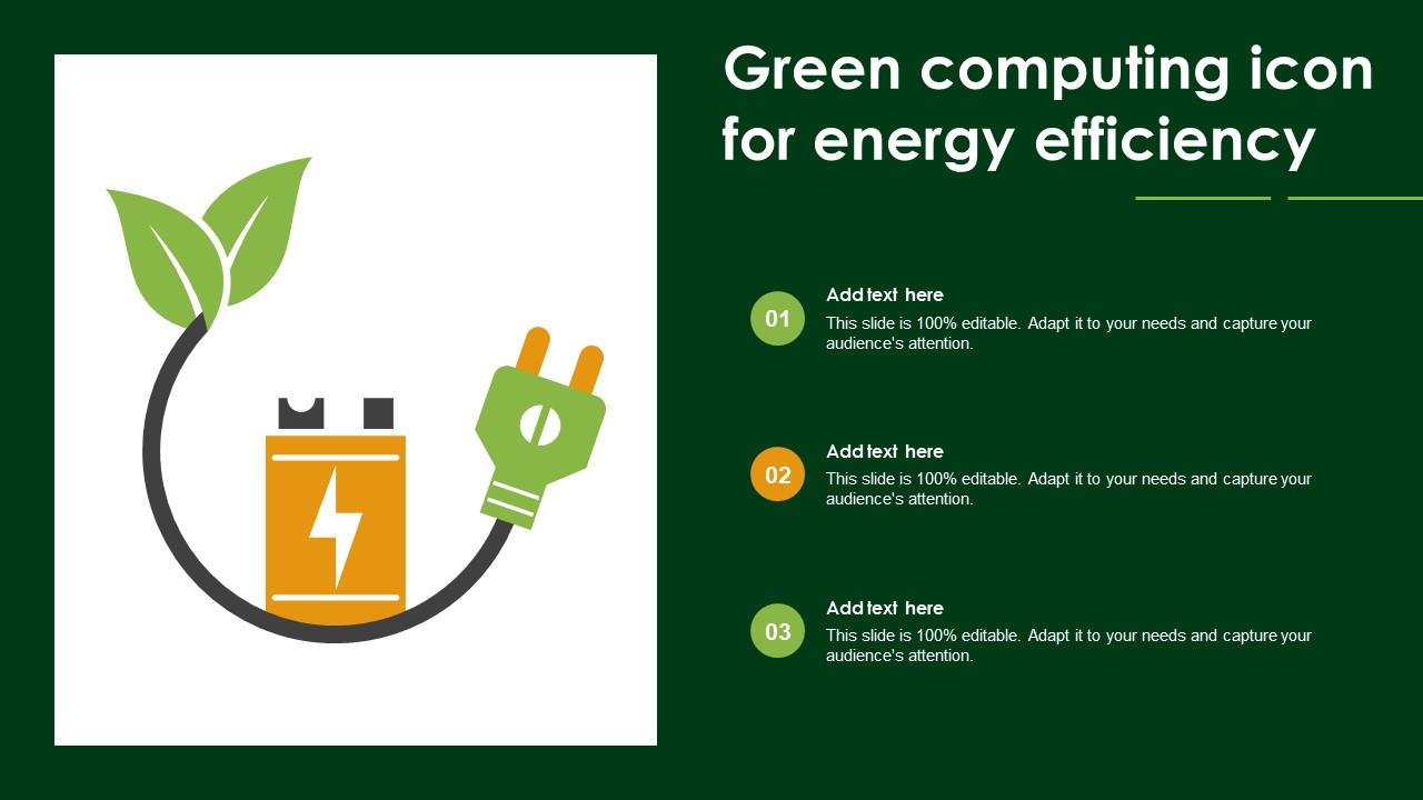 Green Computing Icon For Energy Efficiency PPT PowerPoint
