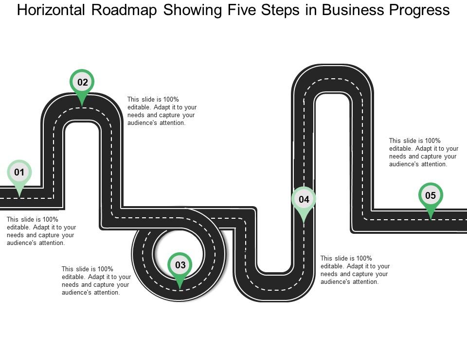 Horizontal Roadmap Showing Five Steps In Business Progress | PowerPoint ... Horizontal Roadmap Showing Five Steps In Business Progress | PowerPoint ...