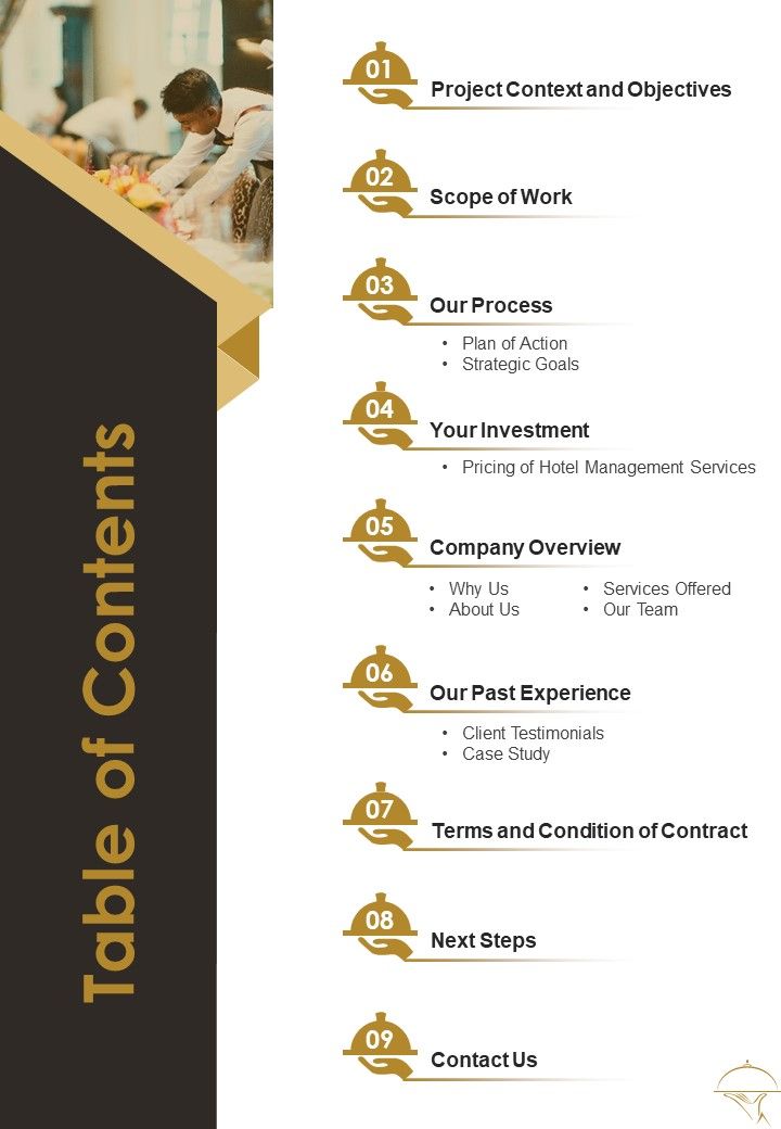 Hospitality Management Proposal Table Of Contents One Pager Sample ... Hospitality Management Proposal Table Of Contents One Pager Sample ...