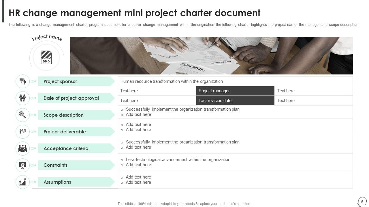 Hr Transformation Mini Project Charter Powerpoint Ppt Template Bundles Ppt Sample