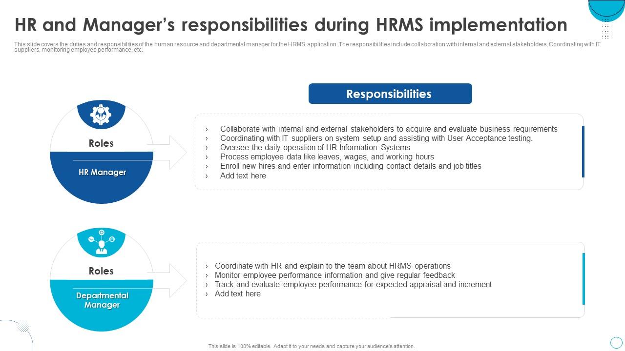 HRMS Software Implementation Plan Hr And Managers Responsibilities ...