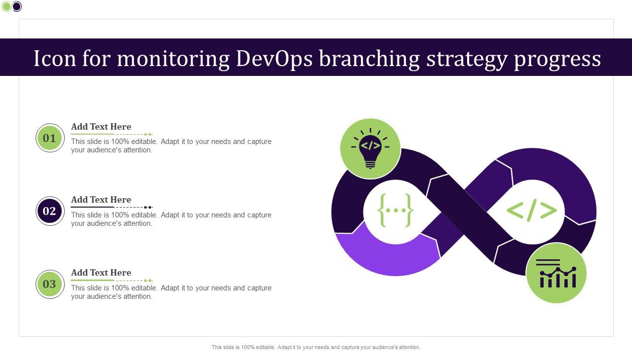 Icon For Monitoring Devops Branching Strategy Progress PPT PowerPoint