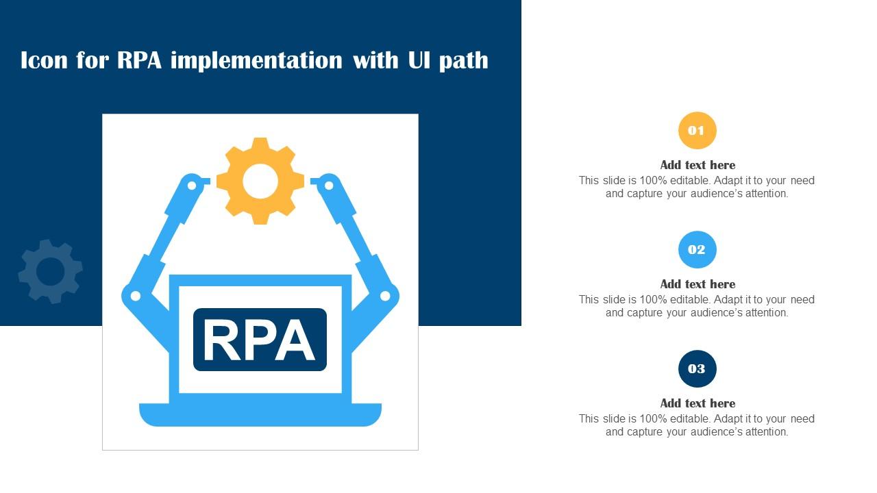Icon For RPA Implementation With UI Path PPT Slide
