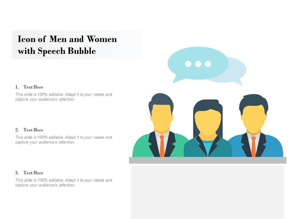 Icon Of Men And Women With Speech Bubble | PowerPoint Slide Template ...