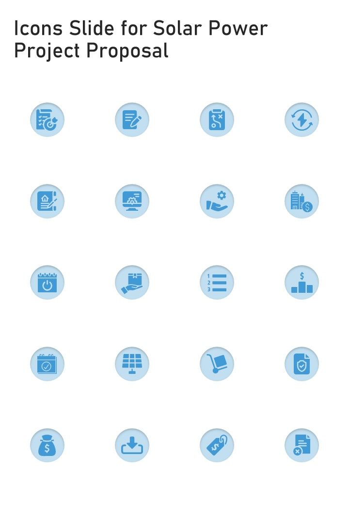 Icons Slide For Solar Power Project Proposal One Pager Sample Example Document | Presentation ...